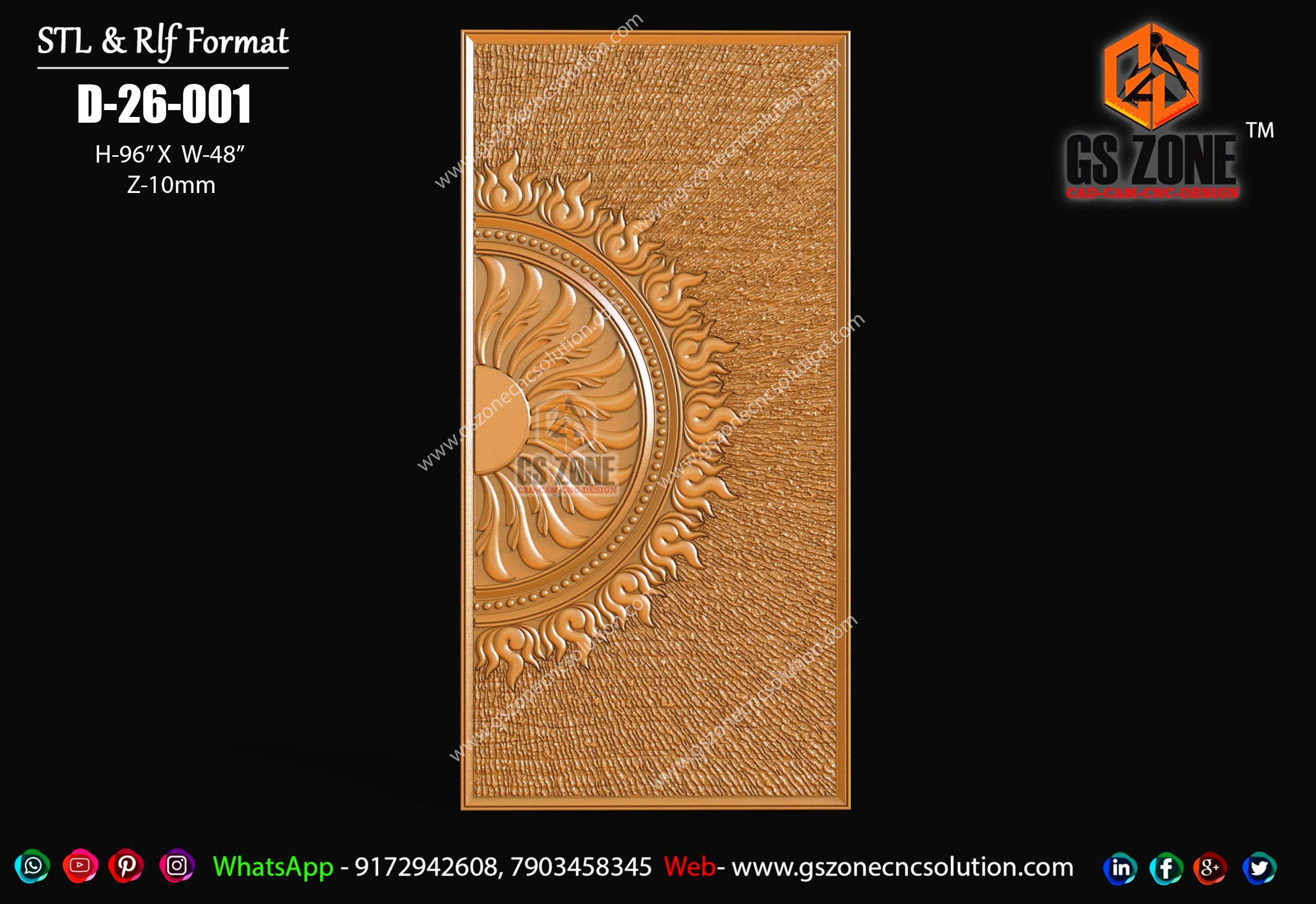 D-26-001 | Premium Sun-Texture 3D CNC Door Panel | GS ZONE CNC SOLUTION™
