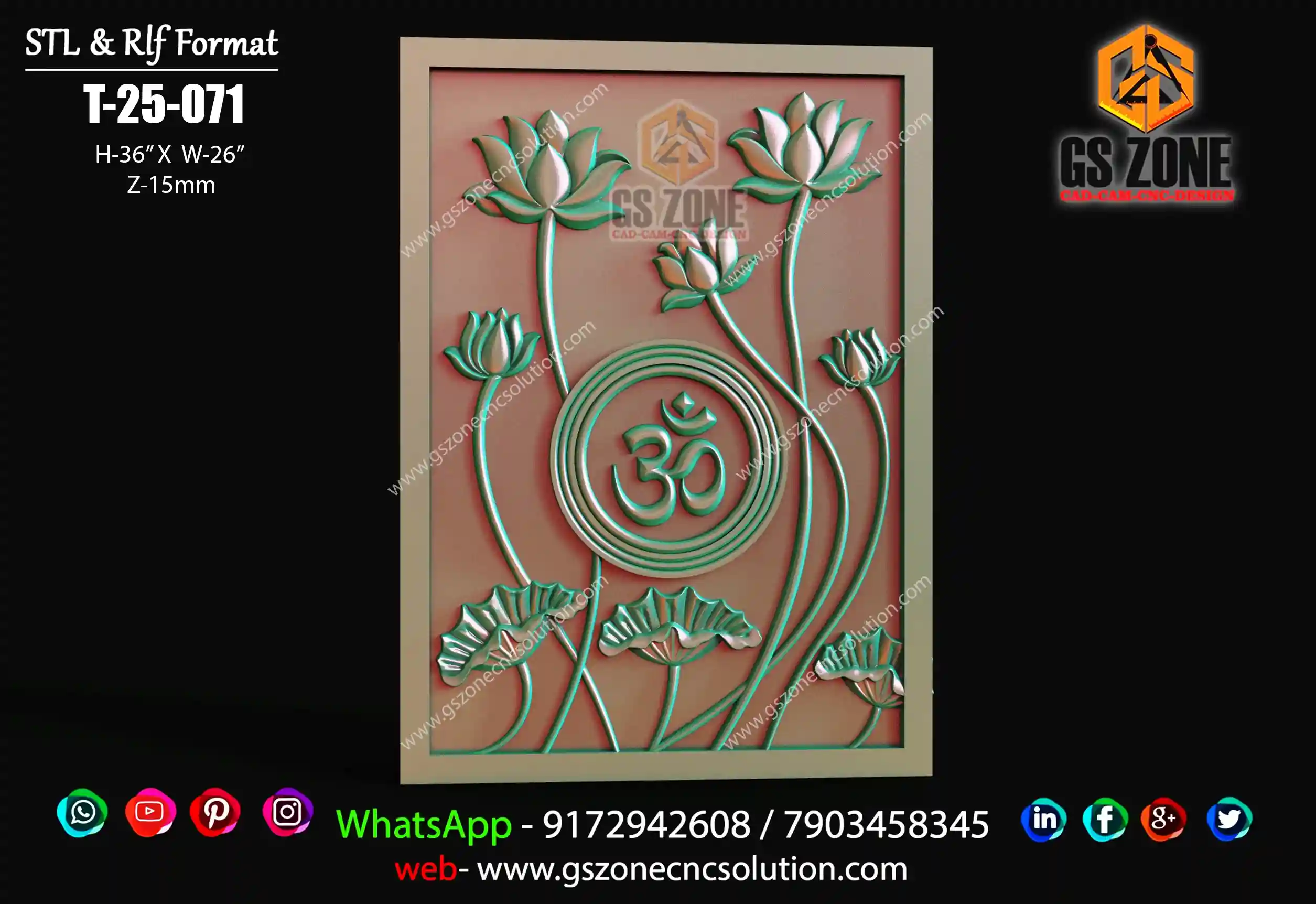 T-25-071 | Om Lotus 3D CNC Panel | GS ZONE CNC SOLUTION™