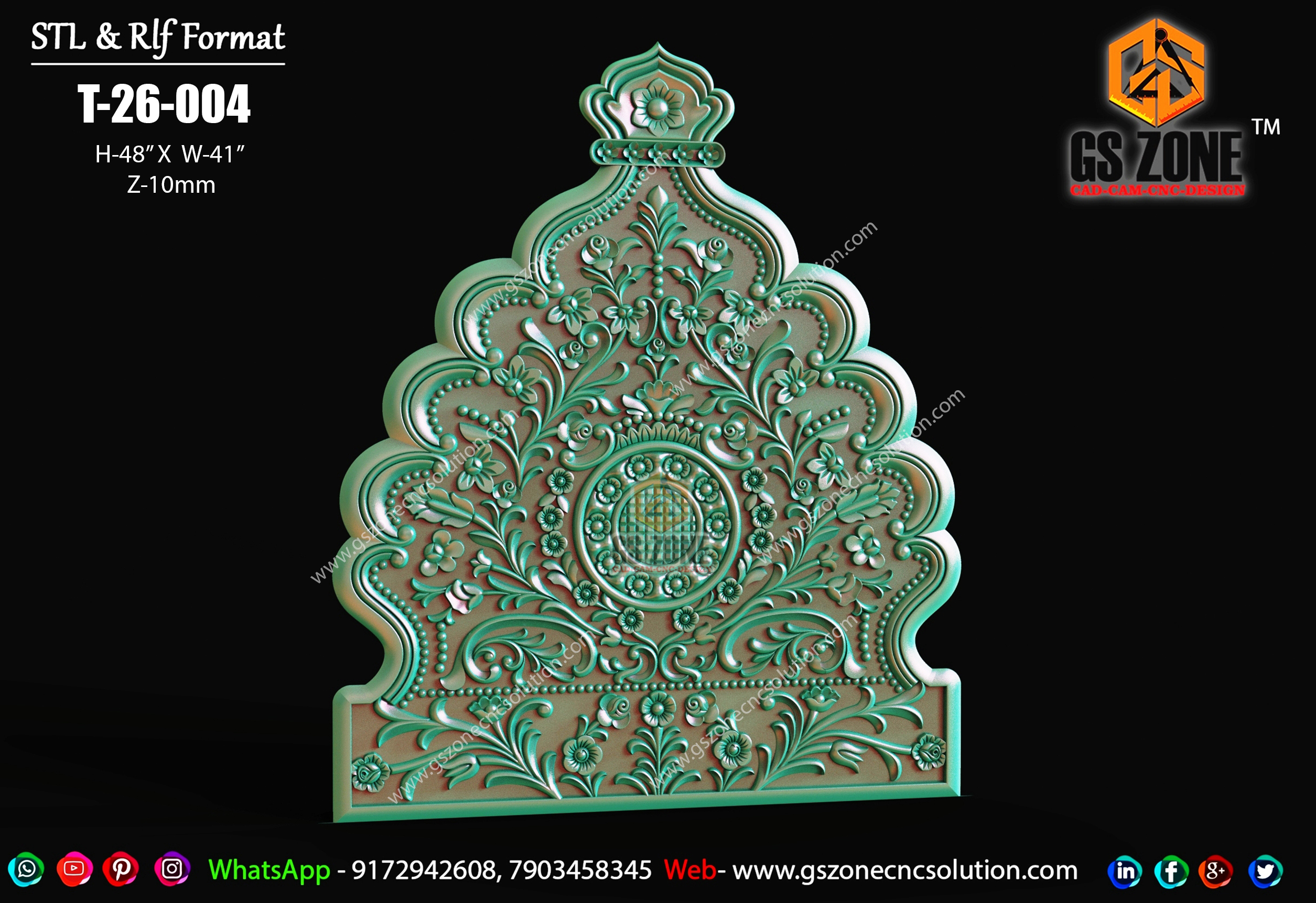 T-26-004 | Royal Floral Traditional CNC 3D Panel Design | GS ZONE CNC ...