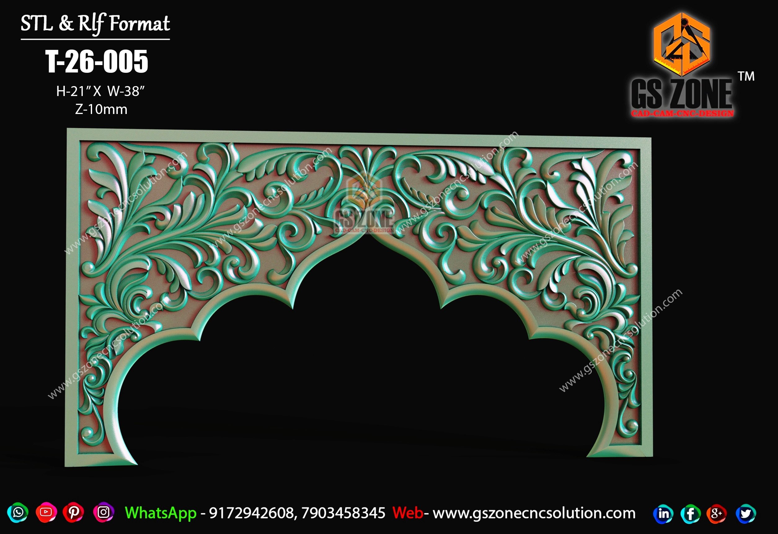 T-26-005 | Royal Floral Arch CNC 3D Panel Design | GS ZONE CNC SOLUTION™
